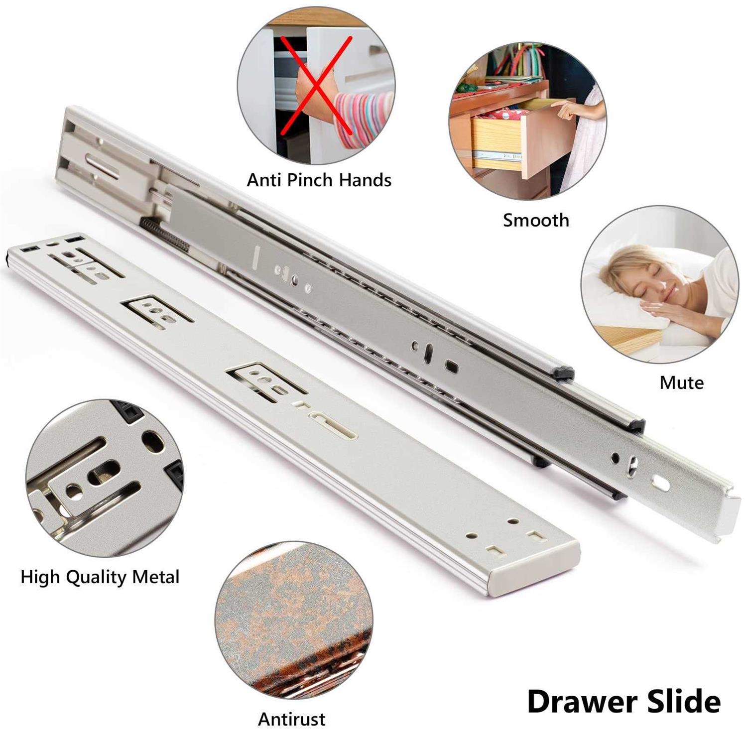 Drawer Slides Plusmart Soft Close Drawer Slide Glides Ball Bearing Full ...
