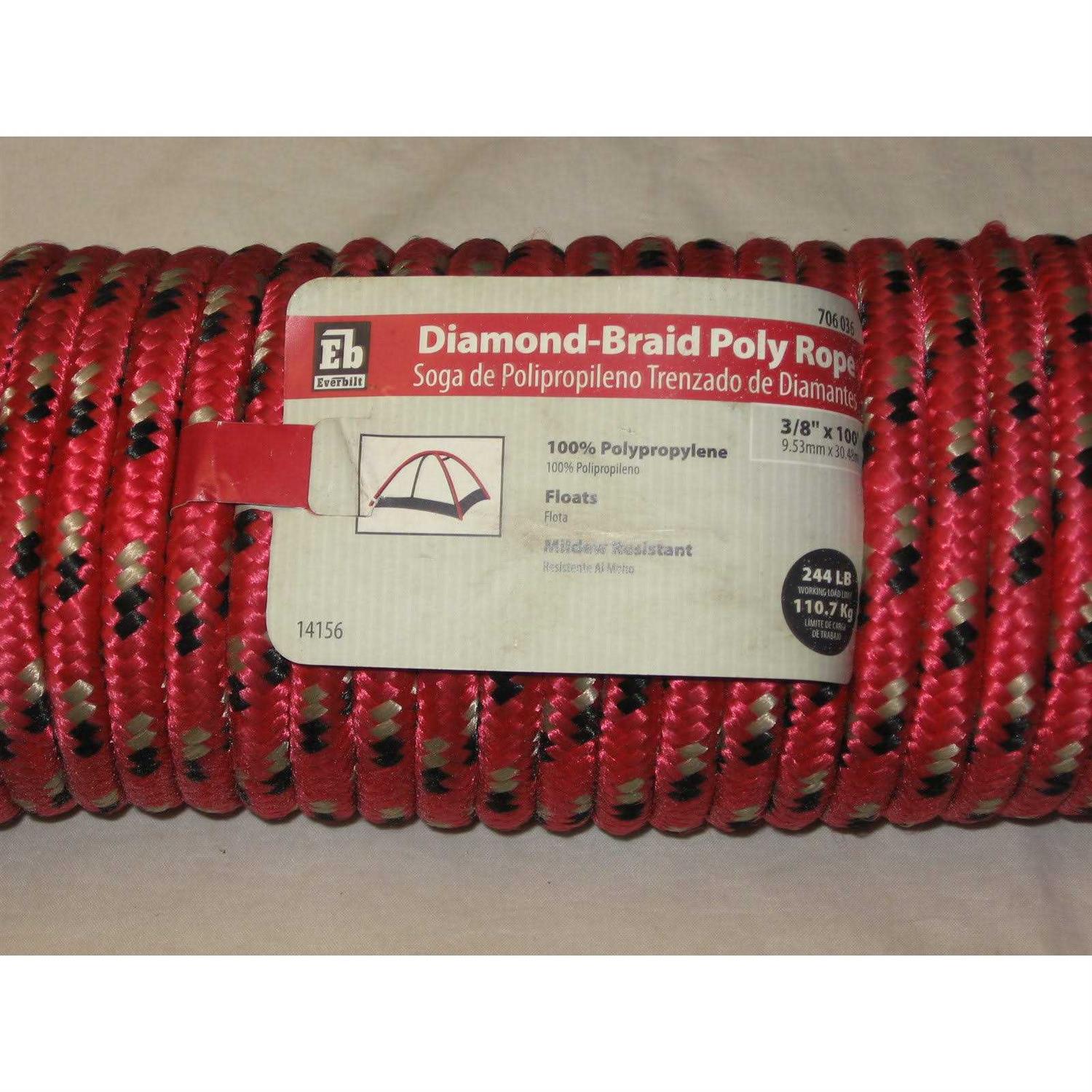 Everbilt 3/8 in. x 100 ft. Poly Diamond Braid Rope - Shop Hardware ...