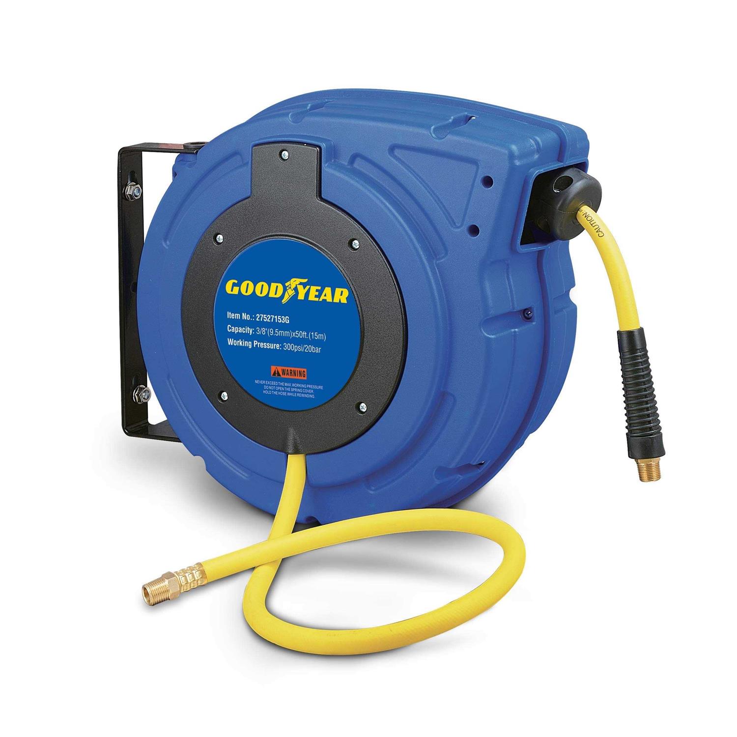 Goodyear Mountable Retractable Air Hose Reel 3/8 x 50' Ft - Shop Hardware Tools for Work and Home