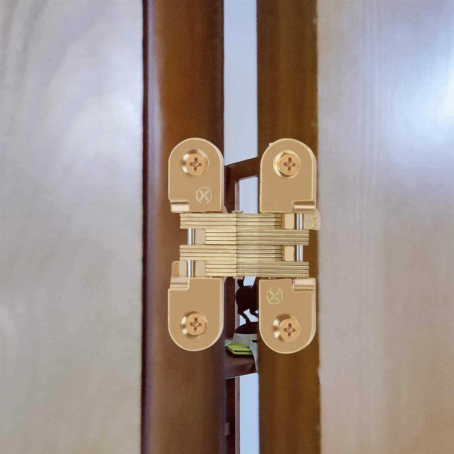 Golden Hidden Door Hinges 4 Pack Concealed Cross Hinge Invisible 180 ...
