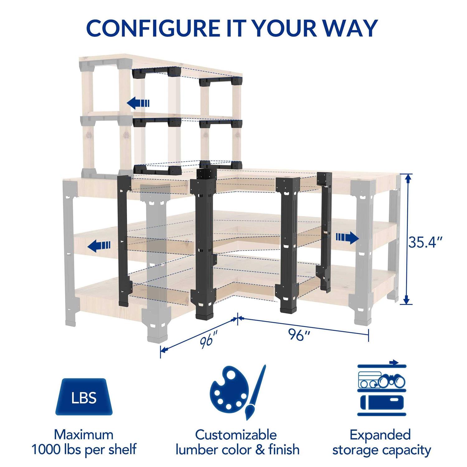 FLEXIMOUNTS Steel Workbench Kit 5 Legs with Shelf Brackets L Shaped ...