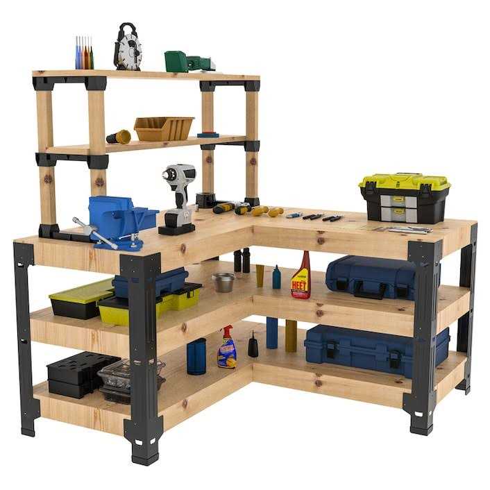 FLEXIMOUNTS Steel Workbench Kit 5 Legs with Shelf Brackets L Shaped ...