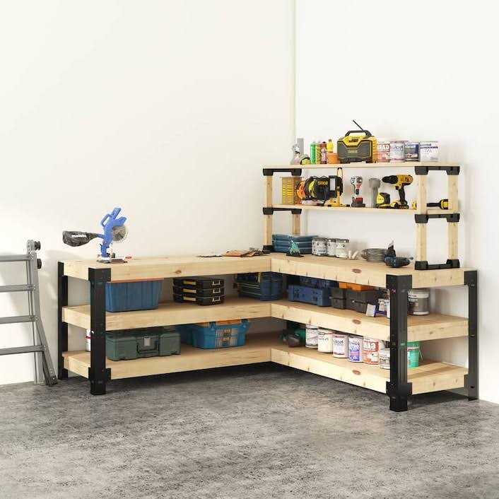 FLEXIMOUNTS Steel Workbench Kit 5 Legs with Shelf Brackets L Shaped ...