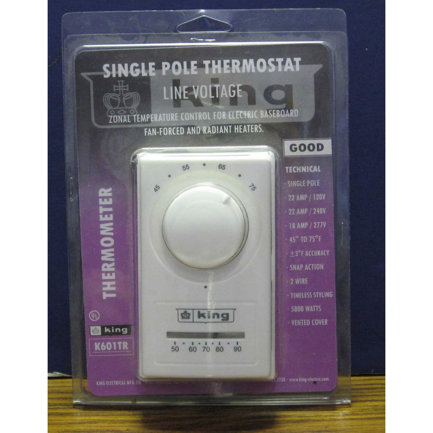 King Electric K601TR Single Pole Wall Stat Thermostat with Thermometer ...
