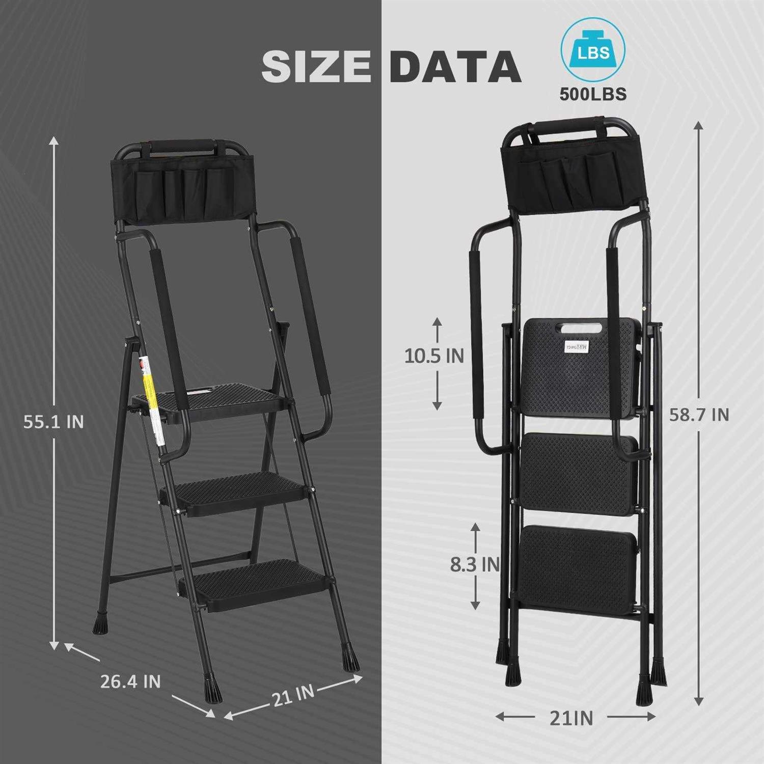 HBTower 3 Step Ladder Folding Step Stool with Wide Anti-Slip Pedal ...