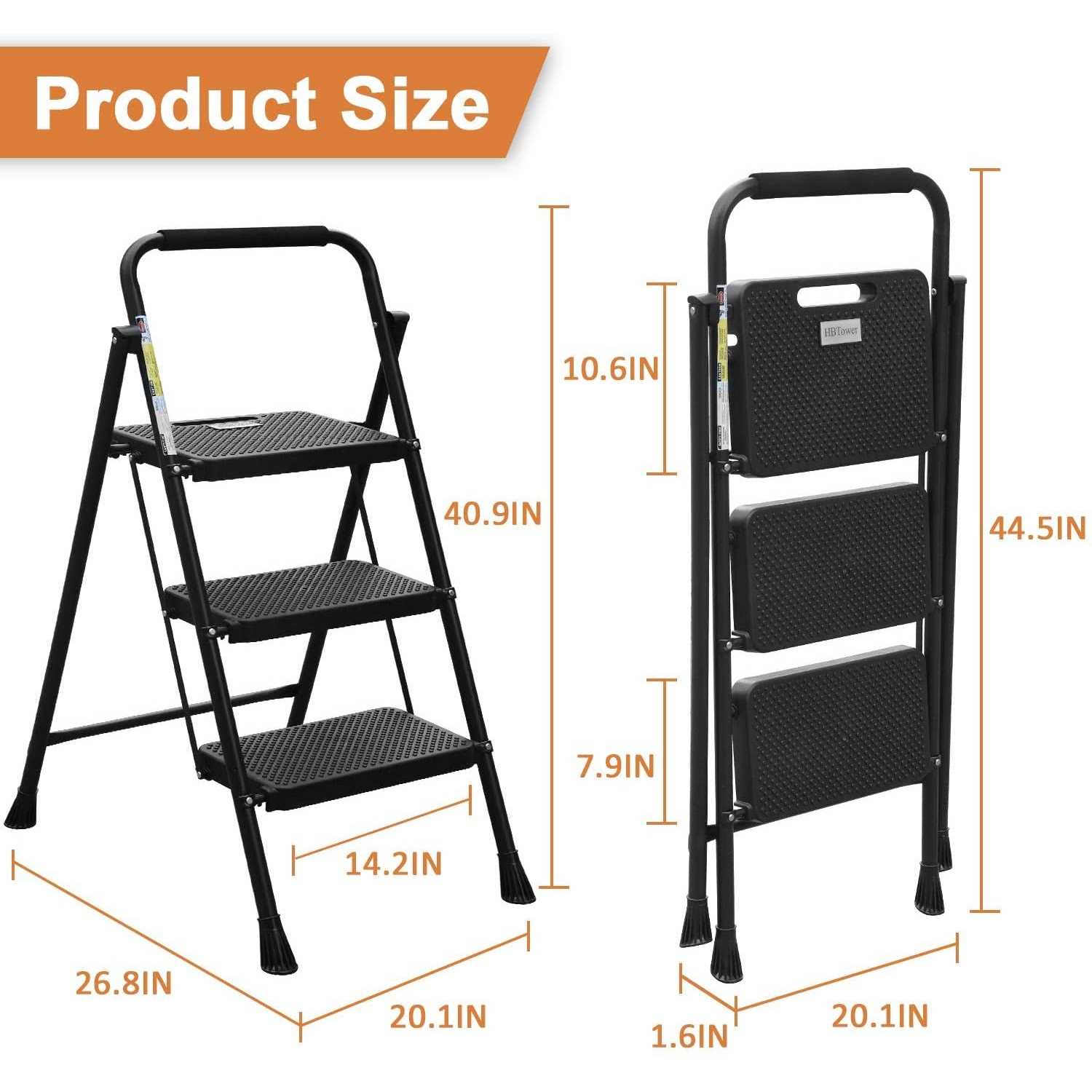 HBTower 3 Step Ladder Folding Step Stool with Wide Anti-Slip Pedal ...