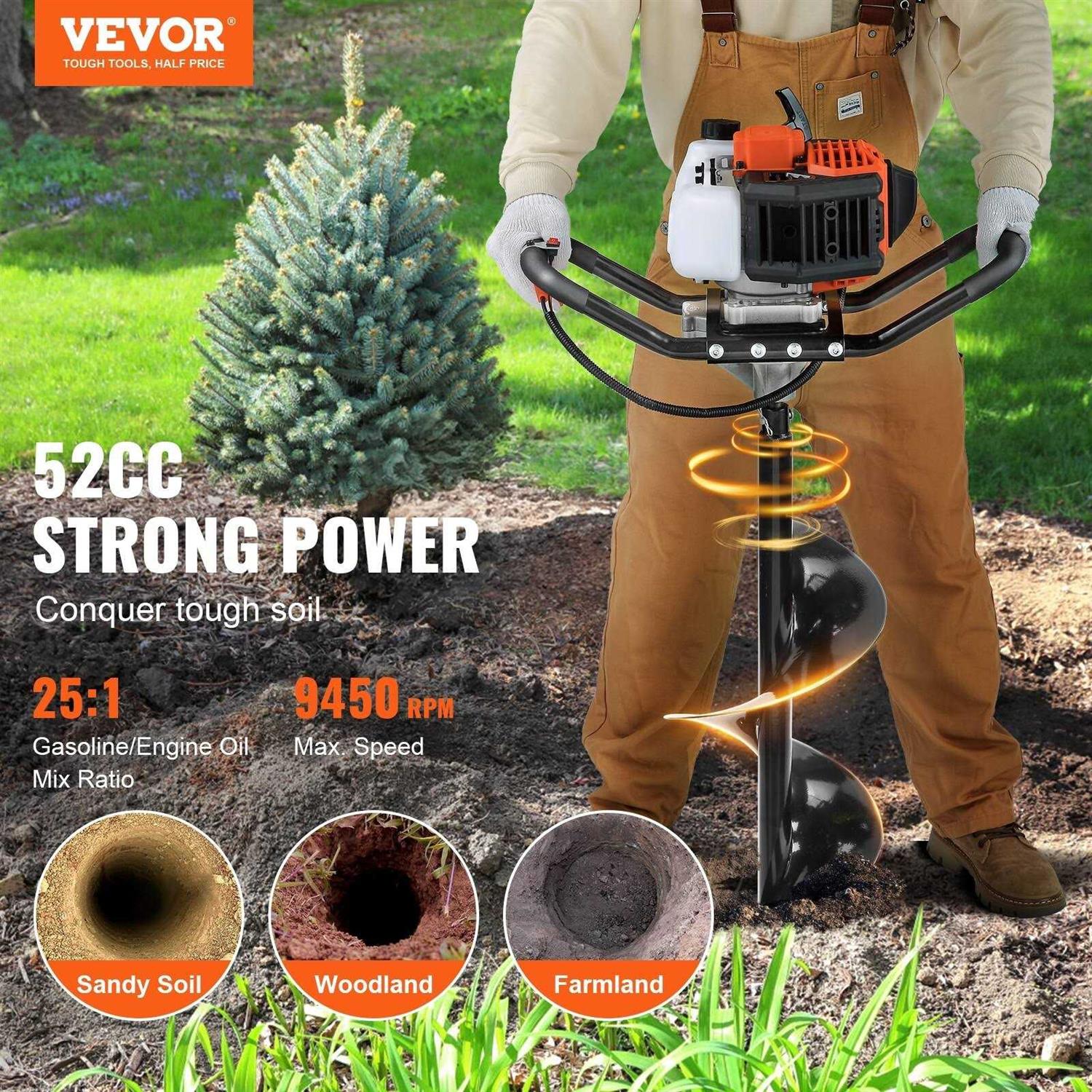 VEVOR Post Hole Digger Auger Post Hole Digger Gas Powered Earth Digger ...