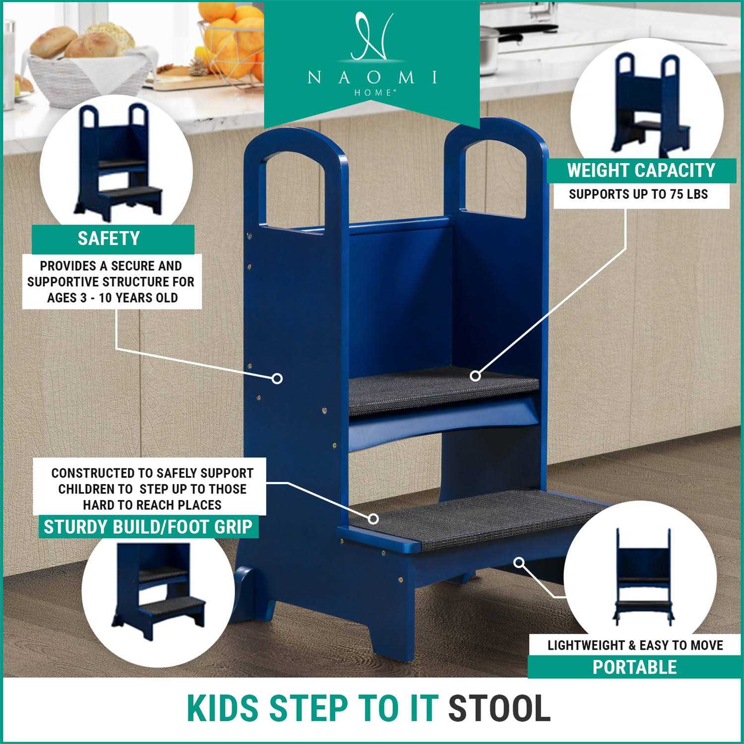 Naomi Home Kids Step to It Stool Step Stool Chair Kitchen Step Stool ...
