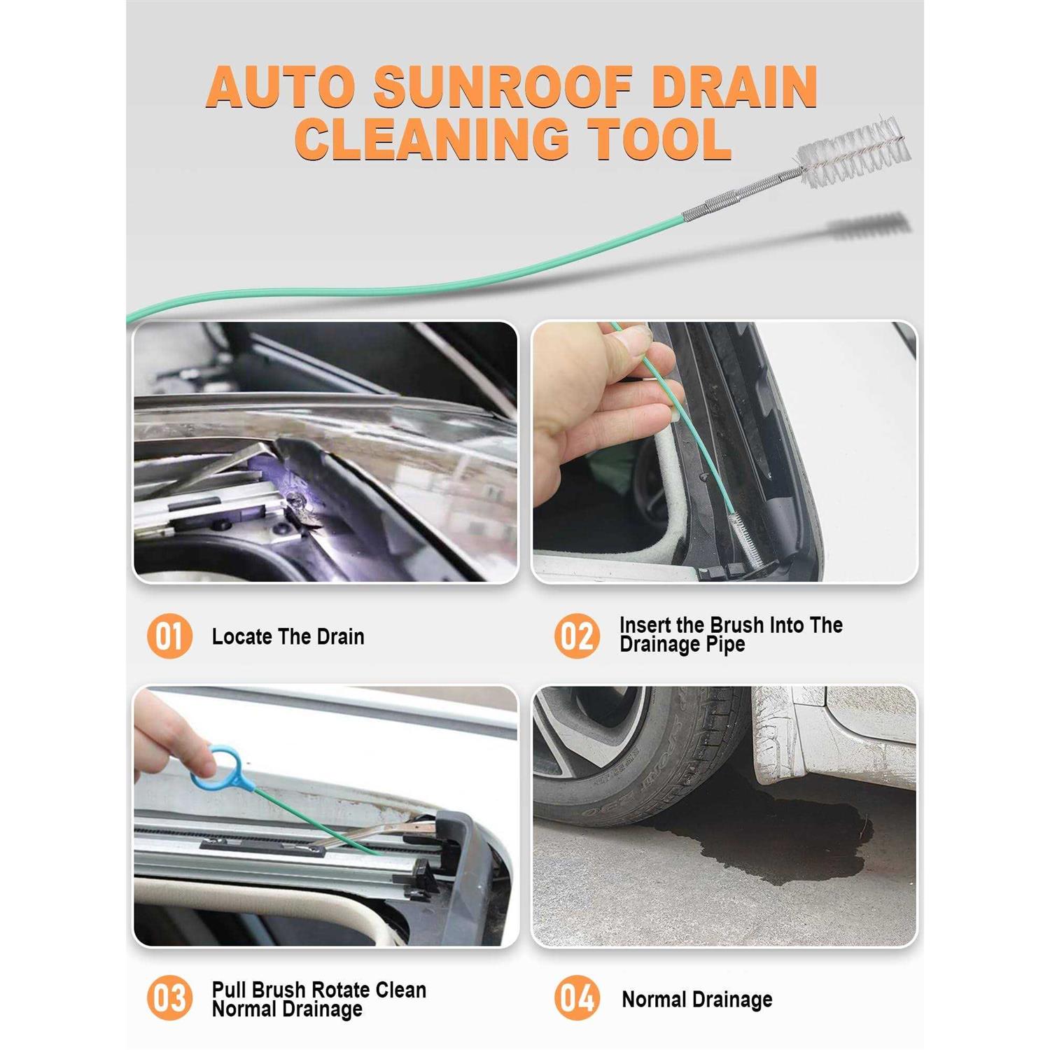 Evoultes Auto Sunroof Drain Cleaning Tool 78 Inch Flexible Drain Brush ...