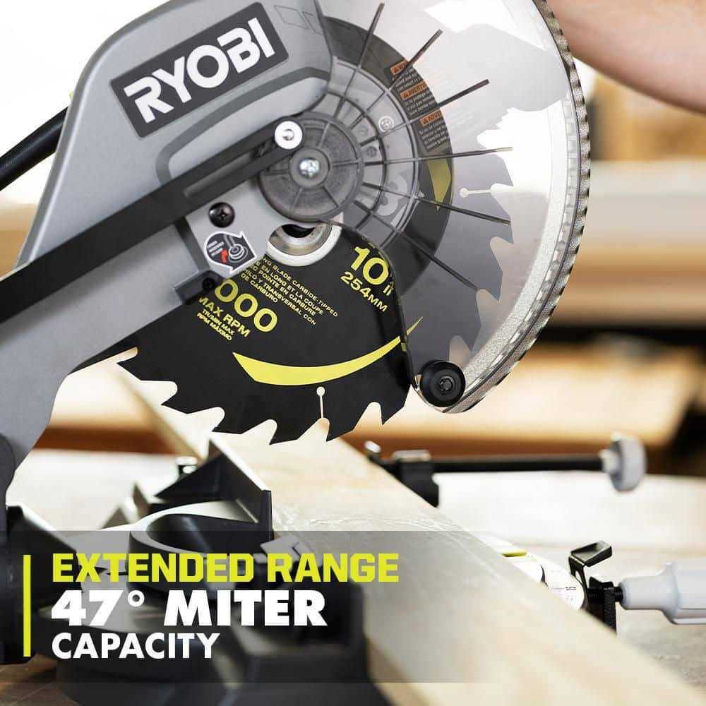 RYOBI 15 Amp 10 in. Corded Sliding Compound Miter Saw with 10 in. 24 Carbide Teeth Thin Kerf ...