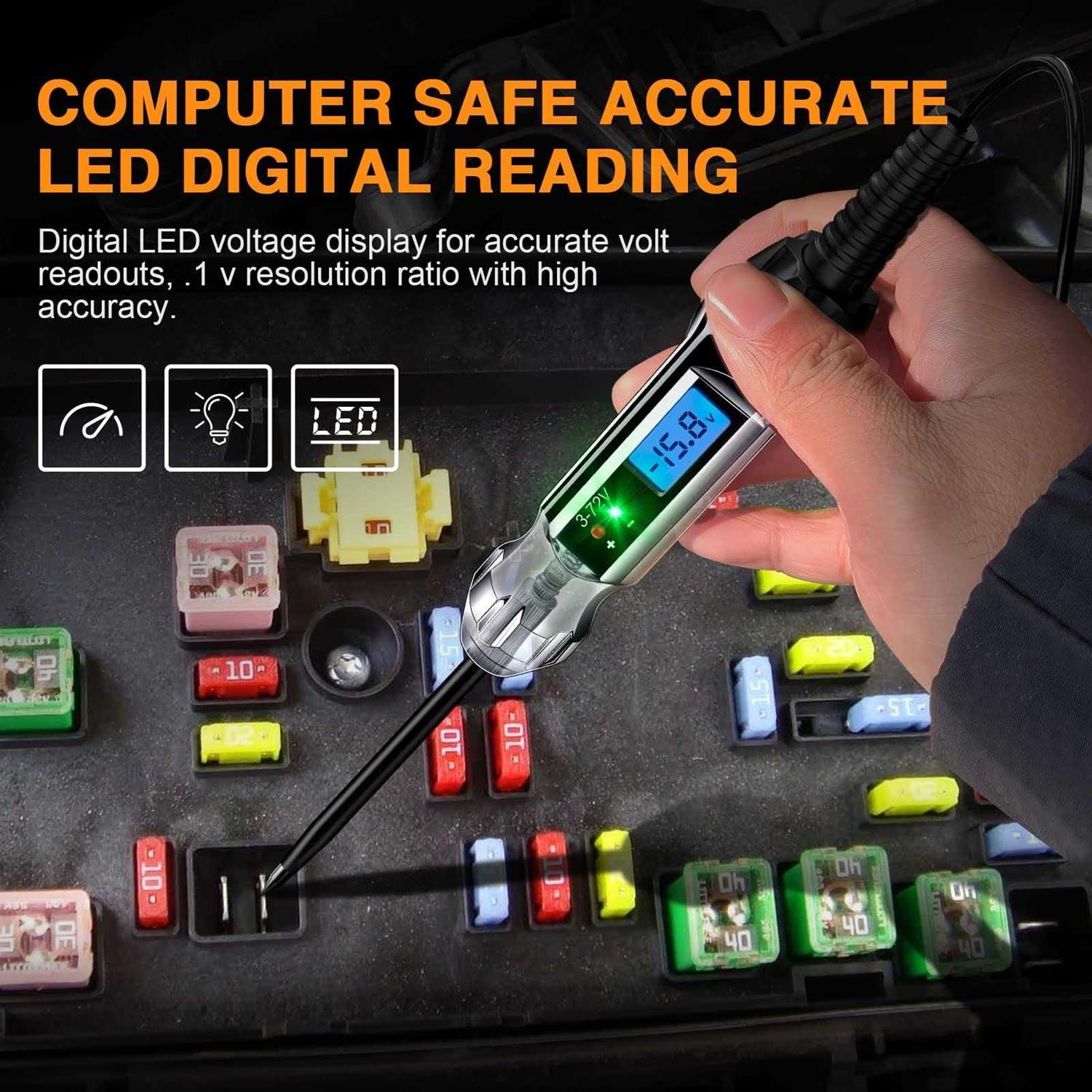 Heavy Duty 3-72V Backlit Digital LCD Circuit Tester, Automotive Test ...