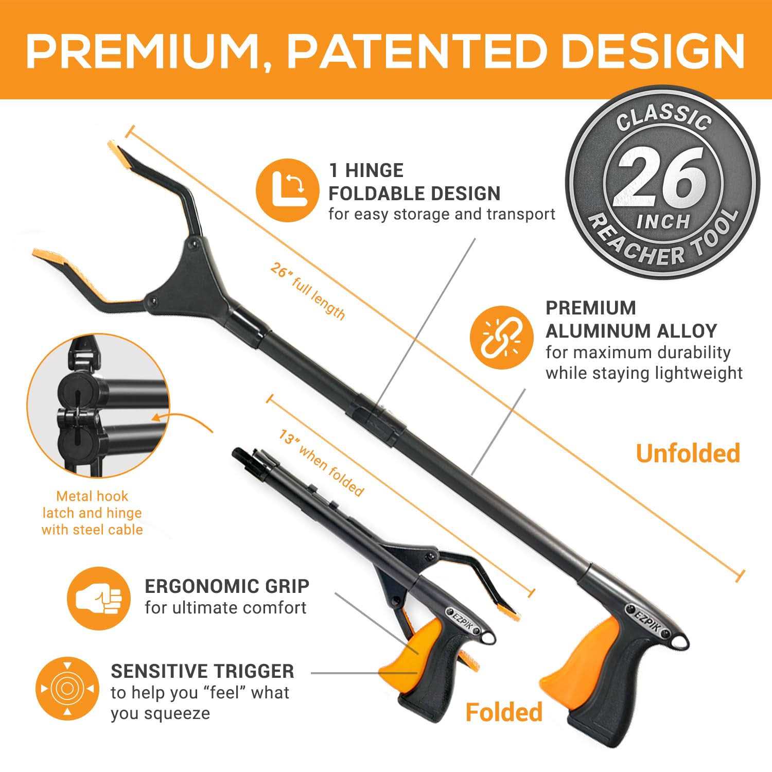 Ezpik 26 Foldable Small Grabber Reacher Tool Trash Picker Upper Tool ...