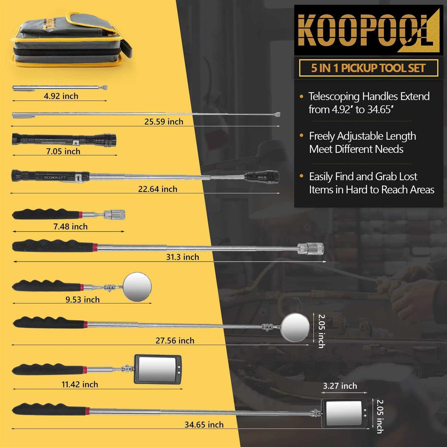 KOOPOOL Telescoping Magnetic Pickup Tool Set-Extendable Magnet ...
