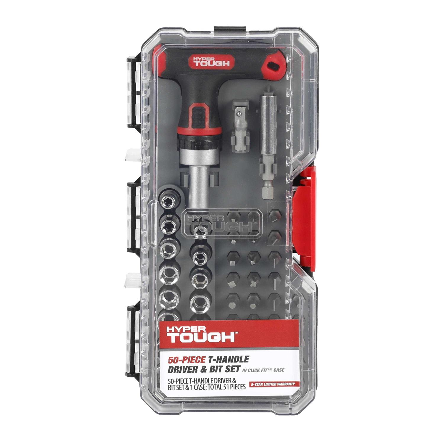 Hyper Tough 50-Piece T-Handle Driver and Bit Set in Click Fit Case ...