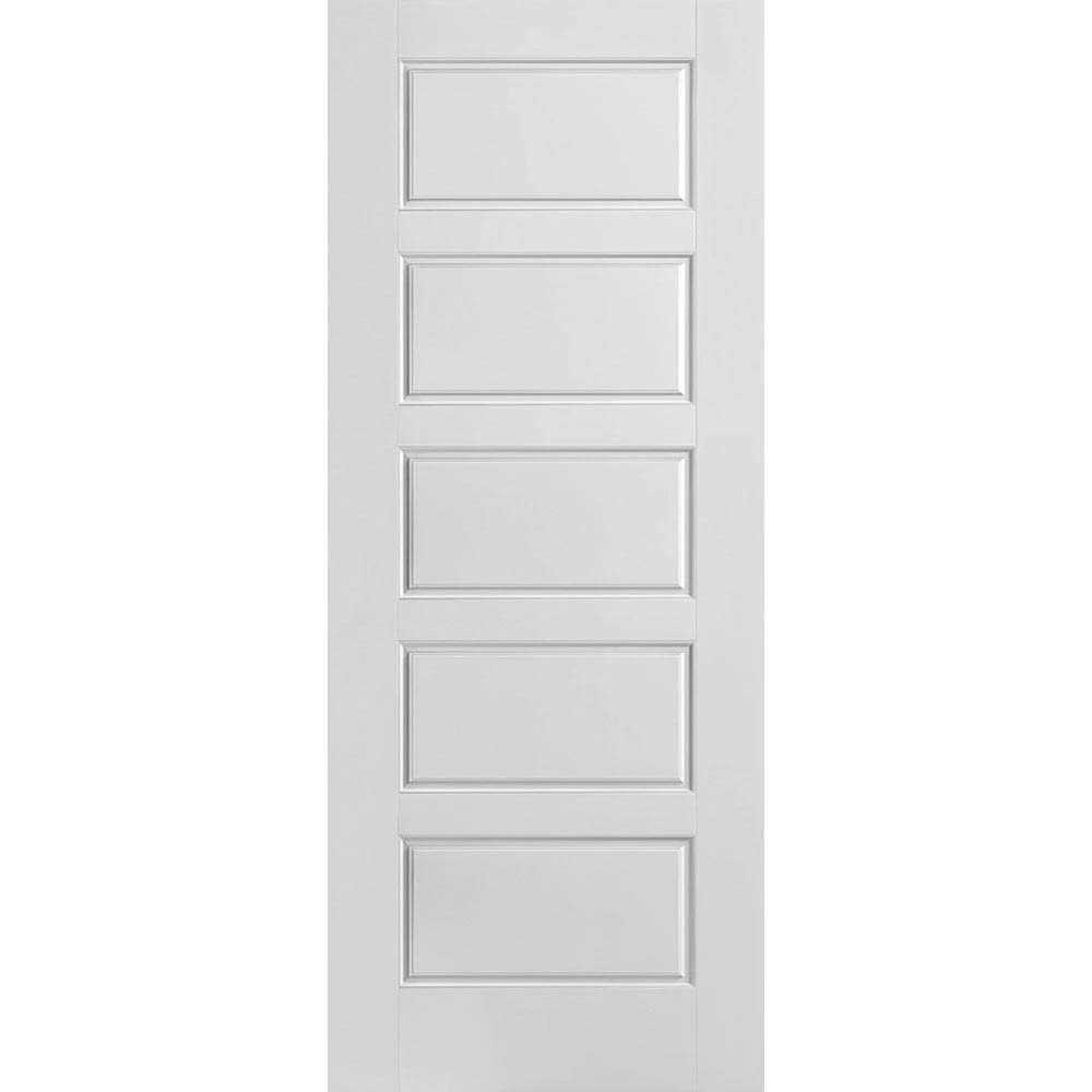 Masonite 32 in. x 80 in. Riverside 5-Panel Hollow-Core Smooth Primed ...
