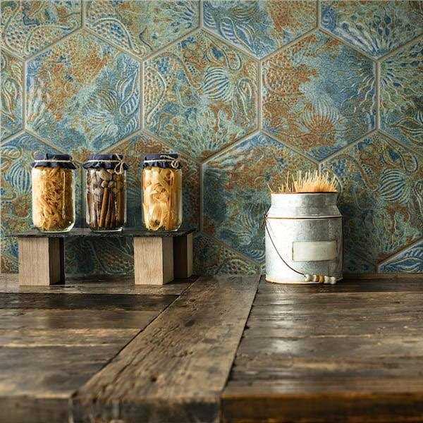 Merola Tile Gaudi React Hex Ocean 8-5/8 x 9-7/8 Porcelain Floor and ...