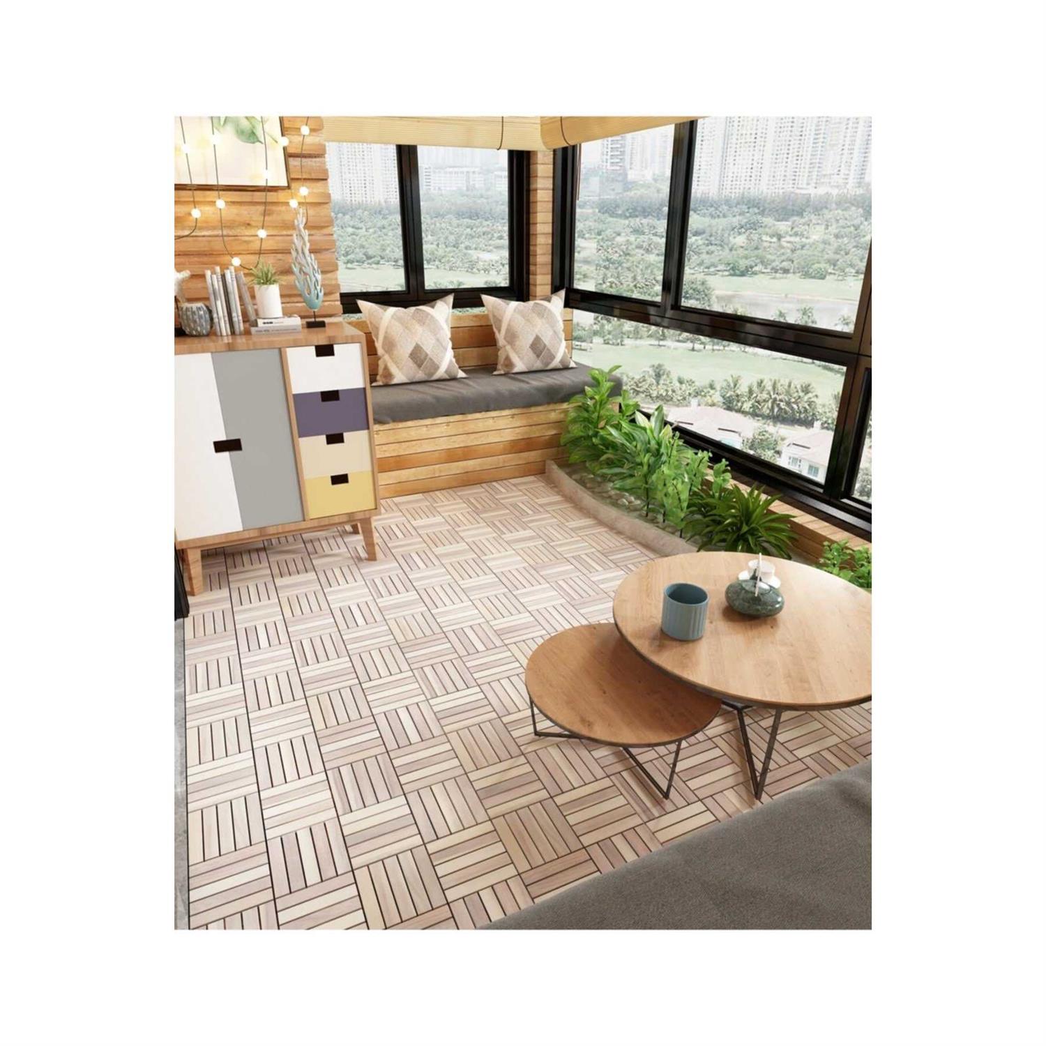 Interbuild 1 ft. x 1 ft. Interlocking Solid Hardwood Acacia Deck Tile ...