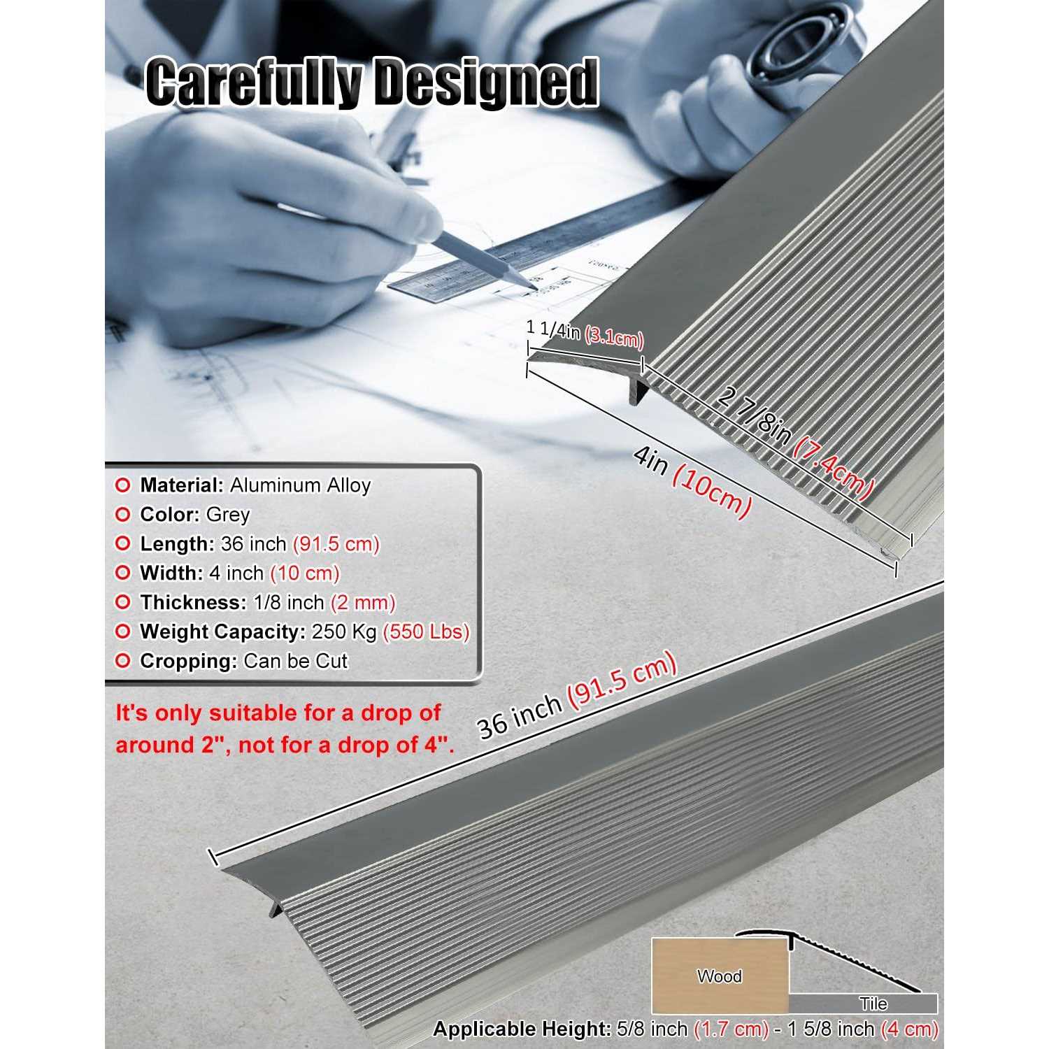 Hrokz 4 inch Floor Transition Strip Threshold Ramp Aluminum 36 ...