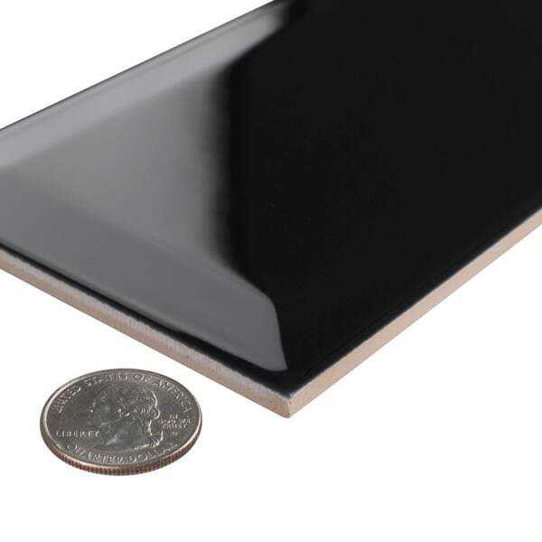 Merola Tile Crown Heights Beveled Glossy Black 3 in. x 6 in. Ceramic ...