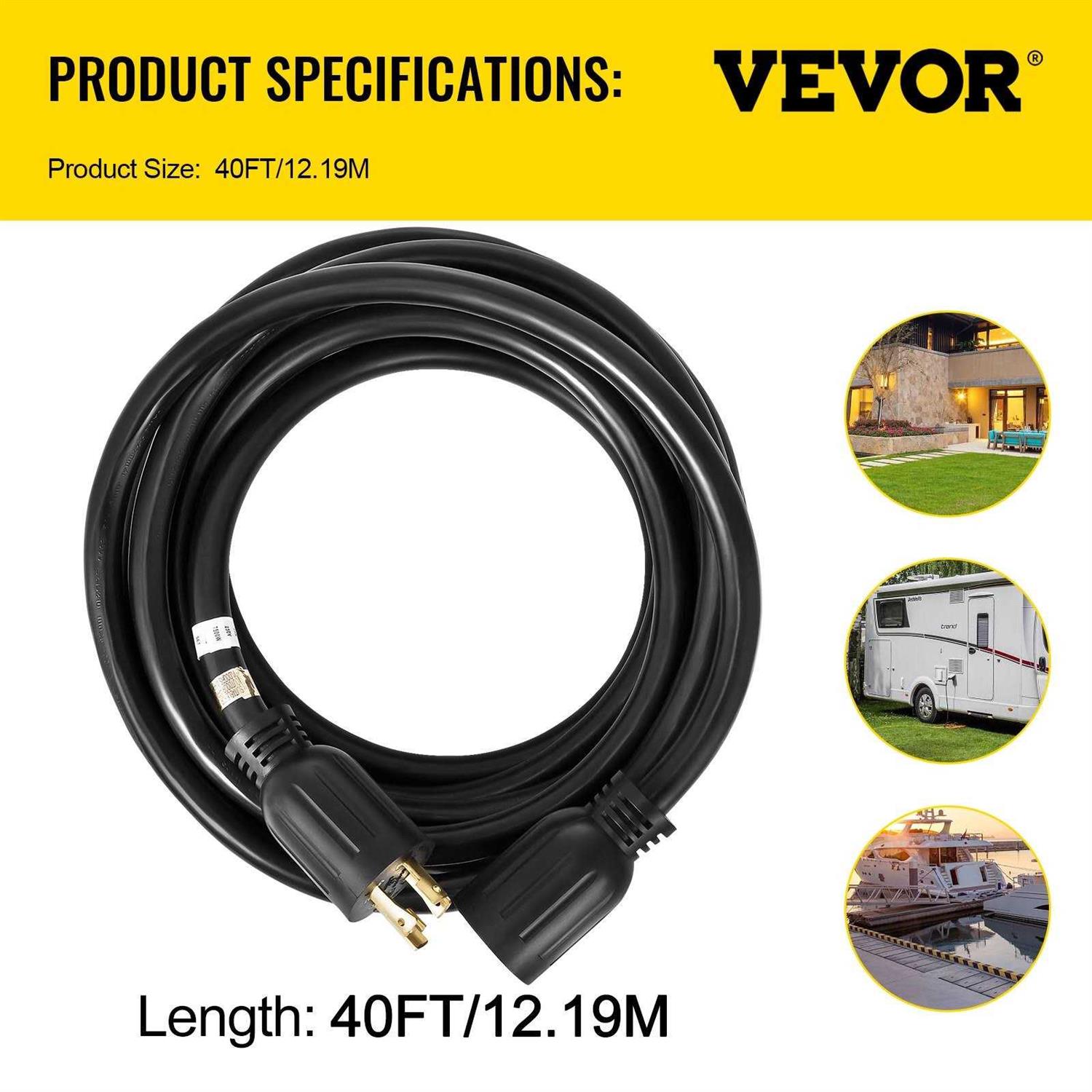 VEVOR 40Ft 30 Amp Generator Extension Cord 4 Wire 10 Gauge Generator ...