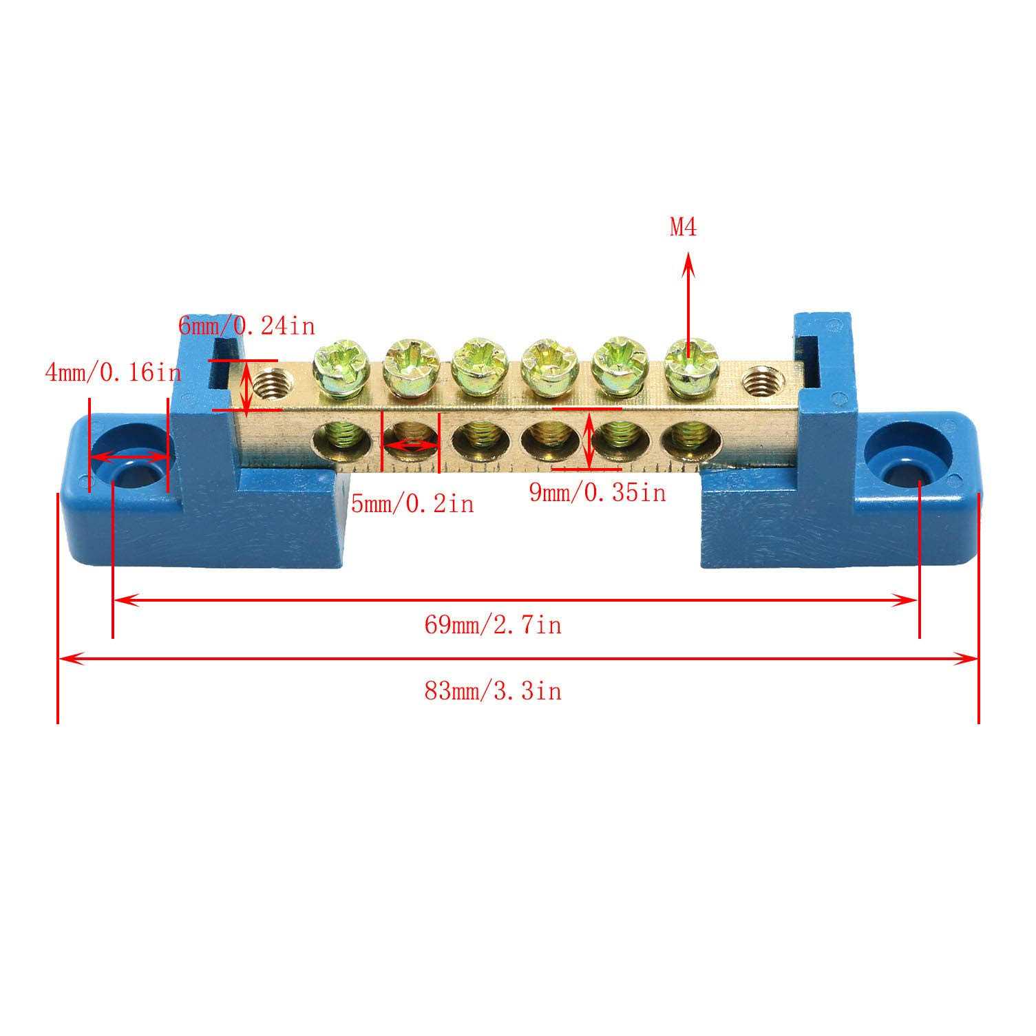 RLECS 2pcs Terminal Bus Bar Terminal Block Brass Wire Screw Terminal Grounding Strip Bus Bar ...