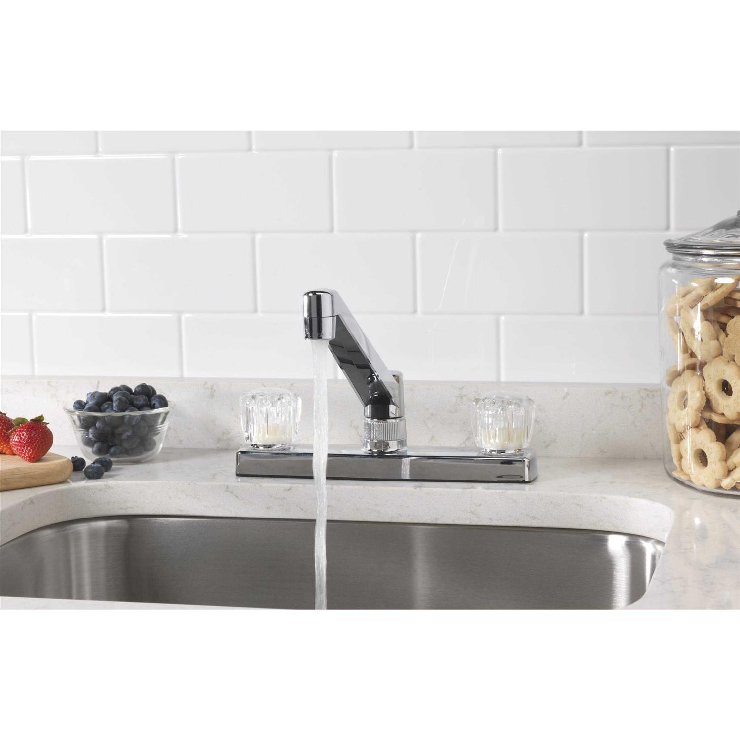 Project Source Chrome Double Handle Low-arc Kitchen Faucet with Deck ...