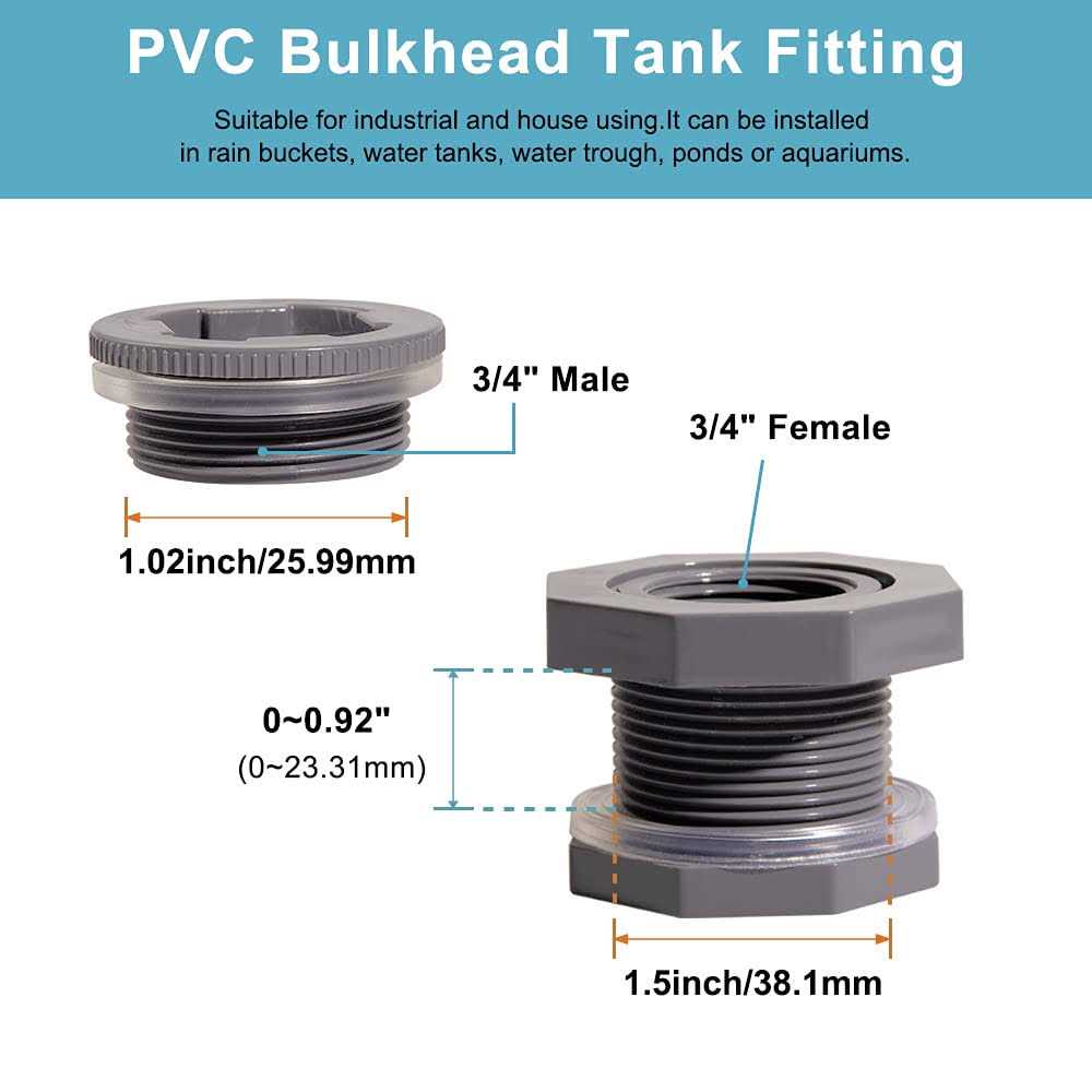 QuQuyi 1/2 Inch PVC Bulkhead Water Tank Connector Adapter Fitting with Plugs Thru-Bulk Pipe ...