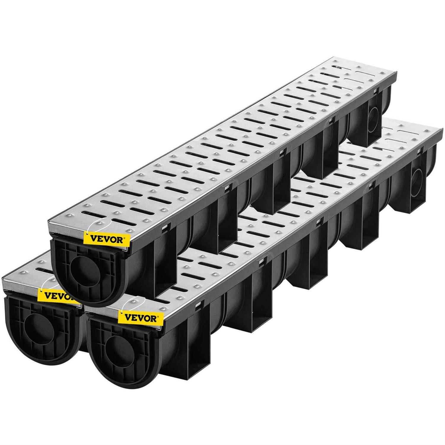 VEVOR Trench Drain System Channel Drain with Metal Grate 5.9x5.1-Inch ...