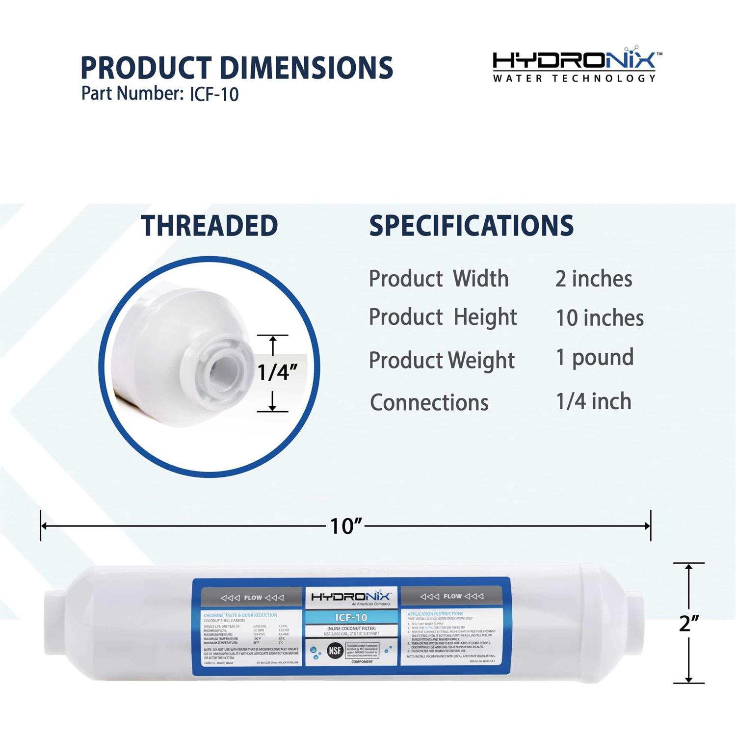 Hydronix ICF-10 Inline Coconut Carbon Water Filter - Shop Hardware ...