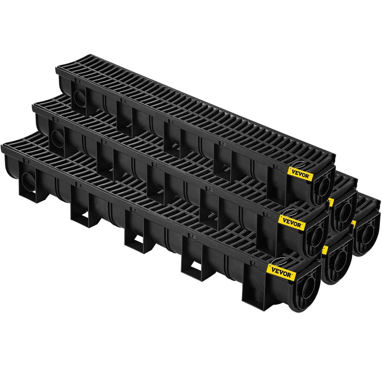 VEVOR Trench Drain System Channel Drain with Plastic Grate 5.9x5.1-Inch ...