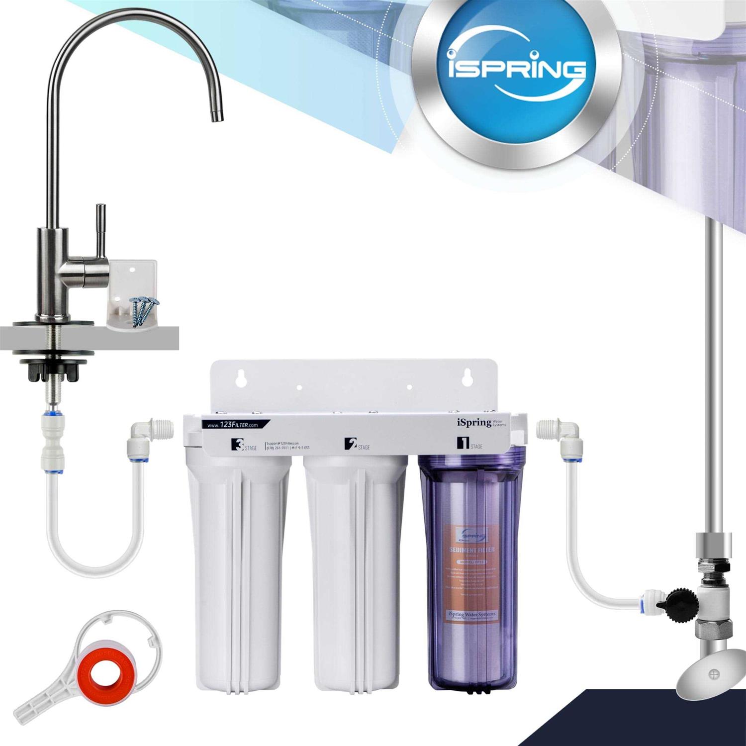 iSpring US31 3-Stage Under Sink Tankless Drinking Water Filtration ...