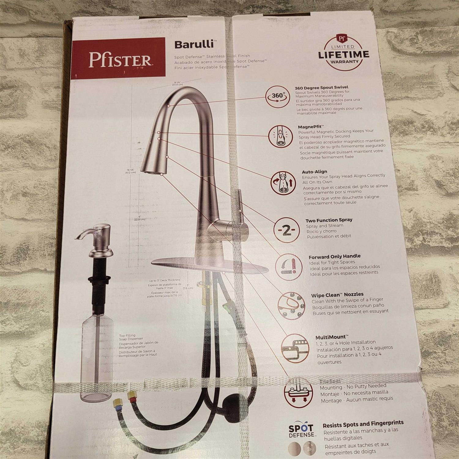 Pfister Barulli Single Handle Pull Down Kitchen Faucet in Spot Defense ...
